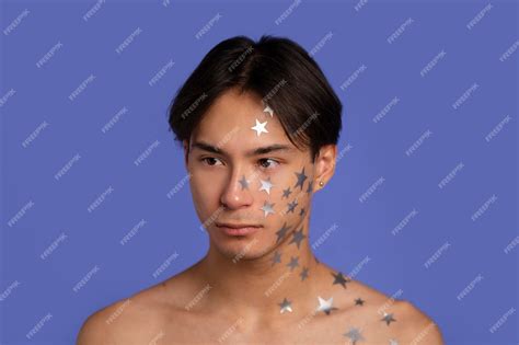 Free Photo Fun Portrait With Glued Decorations On Face