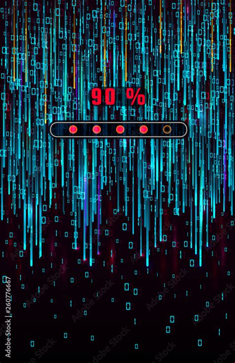 Abstract Matrix Background Design With Binary Computer Code And Progress Loading Bar Digits On
