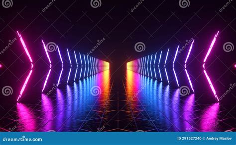 Futuristic Neon Glowing Corridor On A Dark Abstract Background Multi