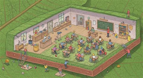 Classroom Scene Set Within A Giant Leaf Depicted In An Isometric Perspective The Stock
