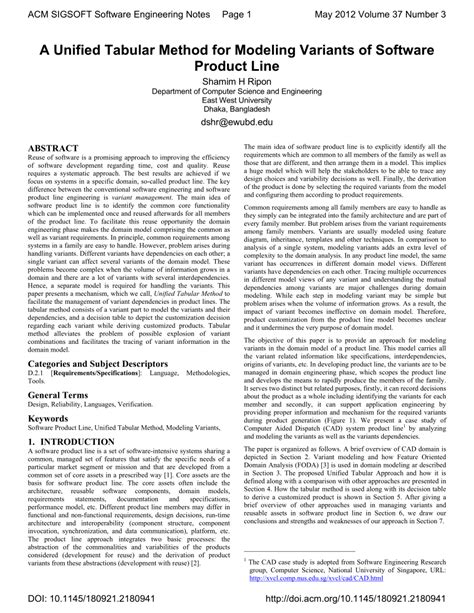 Pdf A Unified Tabular Method For Modeling Variants Of Software