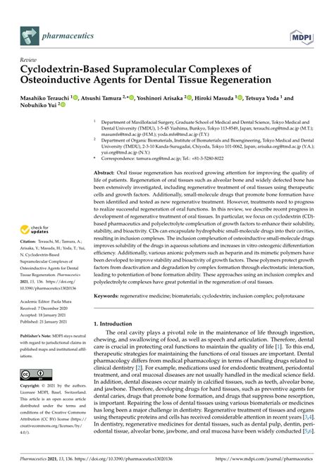 Pdf Cyclodextrin Based Supramolecular Complexes Of Osteoinductive Agents For Dental Tissue