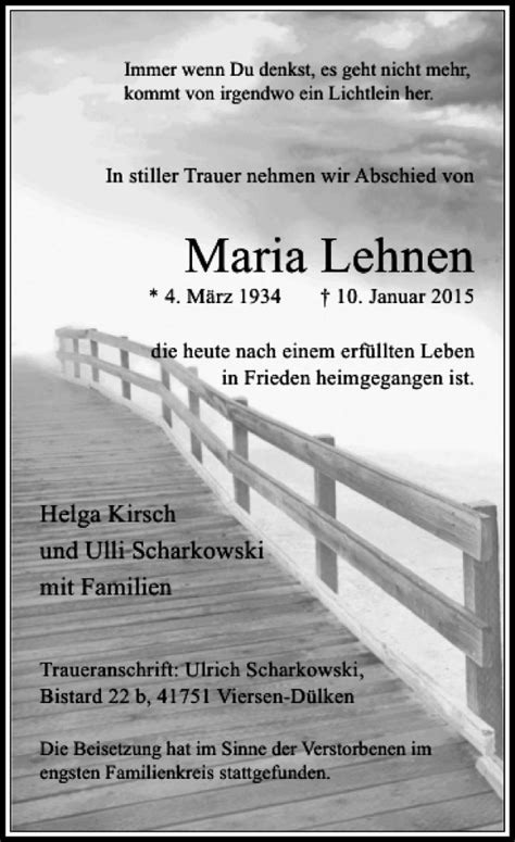 Alle Traueranzeigen für Maria Lehnen trauer rp online de