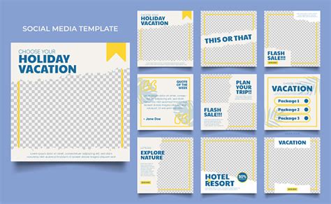 소셜 미디어 템플릿 배너 여행 및 휴가 서비스 프로모션 완전히 편집 가능한 사각형 포스트 프레임 퍼즐 유기농 판매 포스터 가구에 대한 스톡 벡터 아트 및 기타 이미지