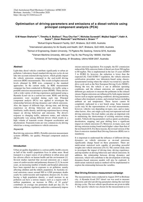 Pdf Optimisation Of Driving Parameters And Emissions Of A Diesel Vehicle Using Principal