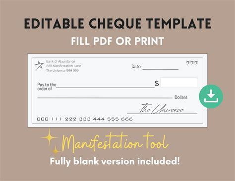 Original Printable Cheque Templates For Manifestation And Abundance Dollars Euro Pounds