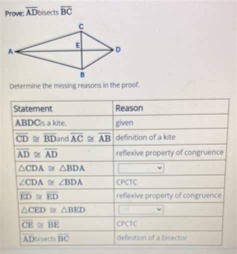Solved Prove Overline Ad Bisects Overline Bc Determine The Missing