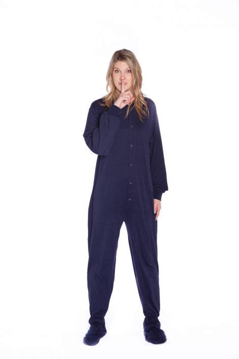 Navy Blue Jersey Knit Footed Onesie Pajamas For Men And Women