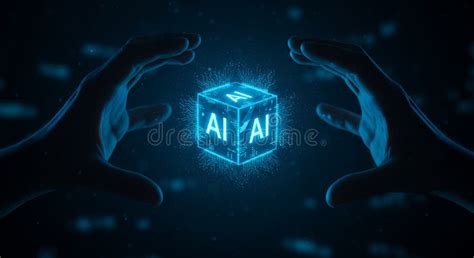 AI Cube Human Hands Grasping Futuristic Artificial Intelligence
