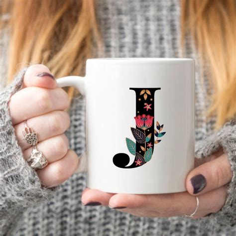 Letter J Initial Mug Monogram T For Her Coffee Mug Etsy