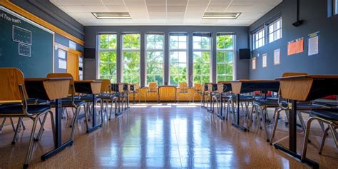 Empty Classroom With Large Windows And Natural Light Back To School