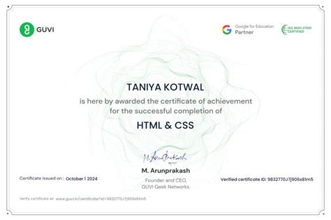 Taniya Kotwal On Linkedin Thrilled To Have Completed The Html And Css