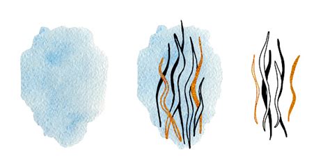 수채화 얼룩과 해초 컬렉션 배경 표지 스티커 템플릿 화장품 초대장의 디자인을위한 금색 흰색 배경에 손으로 고립 된 그림 금 금속에 대한 스톡 벡터 아트 및 기타 이미지