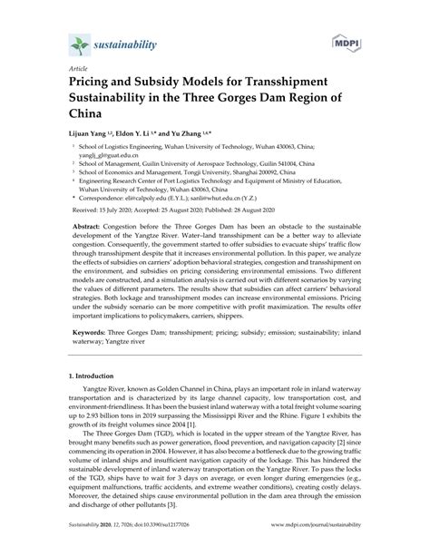 Pdf Pricing And Subsidy Models For Transshipment Sustainability In The Three Gorges Dam Region