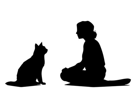 Silhouettes Of Cat And Human Vector Illustration Of Daily Activities
