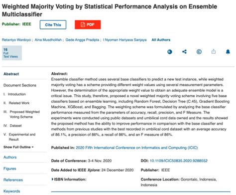 [publikasi] Weighted Majority Voting By Statistical Performance Analysis On Ensemble