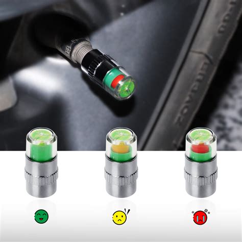 Vexverm 자동차 타이어 압력 모니터 밸브 스템 캡 센서 표시기 눈 경고 진단 도구 키트 4pcs 24bar 36psi