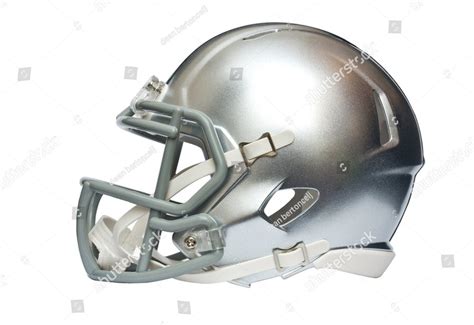 Silver American Football Helmet Isolated On White Background With
