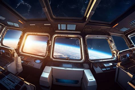 Spaceship Cockpit Interior With Control Panel For Driving Generative