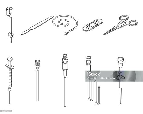 Catheter Icons Set Vector Outline Stock Illustration Download Image