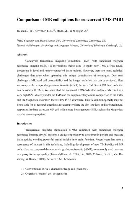 Pdf Comparison Of Mr Coil Options For Concurrent Tms Fmri