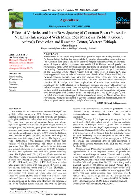 Pdf Effect Of Varieties And Intra Row Spacing Of Common Bean