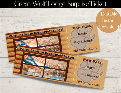 Great Wolf Lodge Ticket Printable Holiday Printable Activities