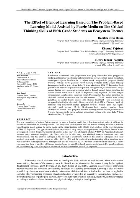 Pdf The Effect Of Blended Learning Based On The Problem Based