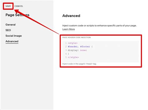 how do i remove headers and footers in squarespace