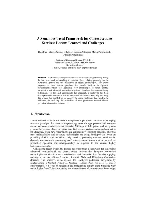 Pdf A Semantics Based Framework For Context Aware Services Lessons Learned And Challenges