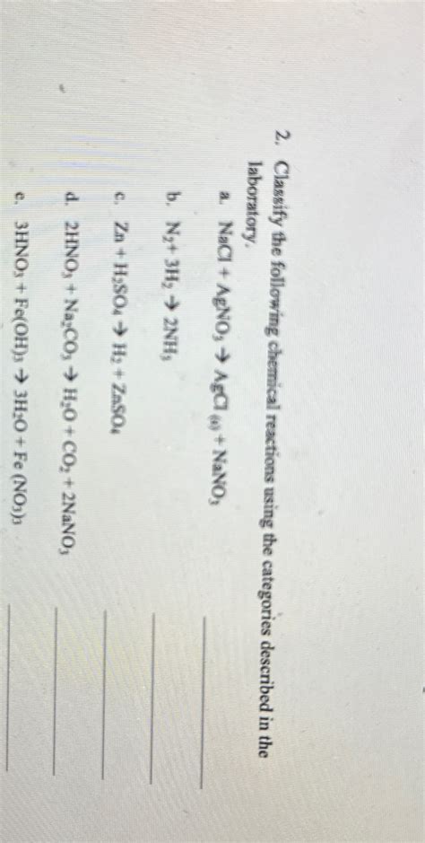 Solved Classify The Following Chemical Reactions Using The Chegg Com