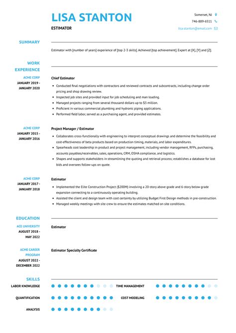 3 Estimator Resume Examples And Templates