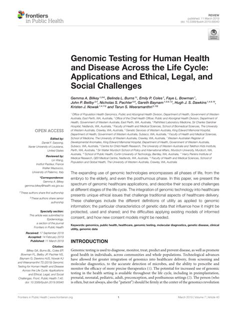 Pdf Genomic Testing For Human Health And Disease Across The Life Cycle Applications And