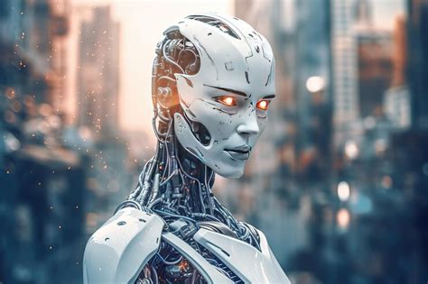 Ai 미래 여성 로봇 미래 개념의 인공 지능 로봇 프리미엄 사진