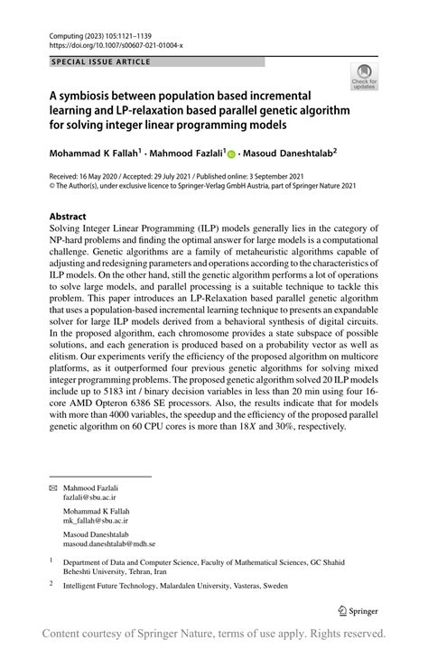 A Symbiosis Between Population Based Incremental Learning And Lp