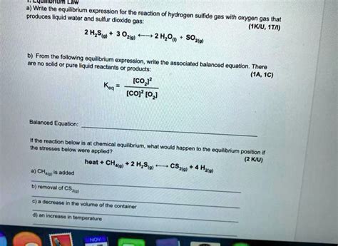 Solved A Write The Equilibrium Expression For The Reaction That