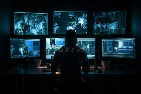 it professional sitting in front of many computer screens generative