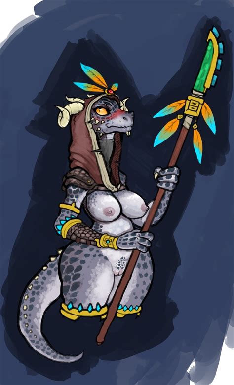 Rule 34 Anthro Argonian Blush Breasts Clothing Female Horn Looking At