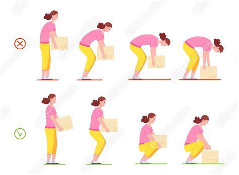 Woman Lifting Box Correct And Incorrect Handling Heavy Objects