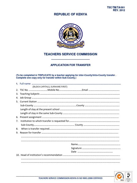 Tsc Transfer Application Form Pdf Justice Crime And Violence