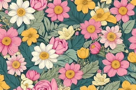 Premium Photo Cute Pink And Yellow Flower Seamless Pattern