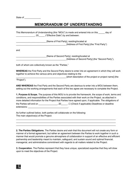 Free Memorandum Of Understanding Mou Template Legal Templates Free Word Template