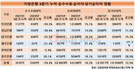지방은행 순수수료이익 294↓이자장사로 순이익 지켜