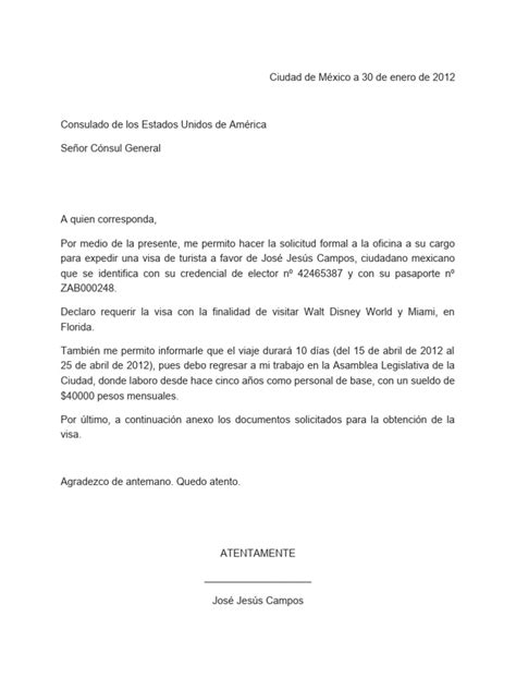 Modelo De Carta Para Solicitar La Visa Pdf