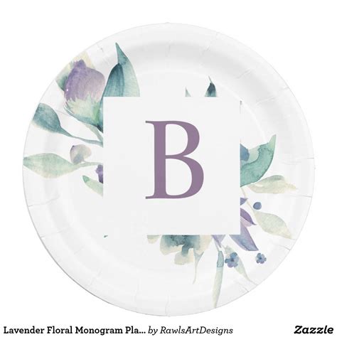 Lavender Floral Monogram Plate Watercolor Monogram Watercolor Wedding