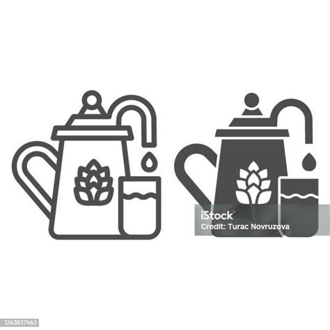 啤酒發酵線和固體圖示 精釀啤酒概念 設備過濾和釀造標誌在白色背景 釀造容器與啤酒玻璃圖示在輪廓風格向量圖形向量圖形及更多傳統圖片 Istock