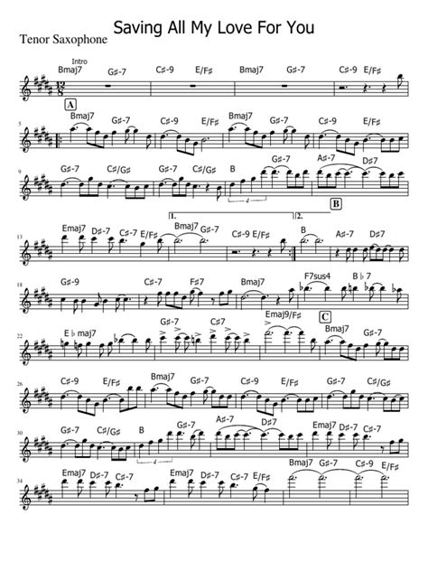 Savin All My Love For You Tenor Saxophone Pdf