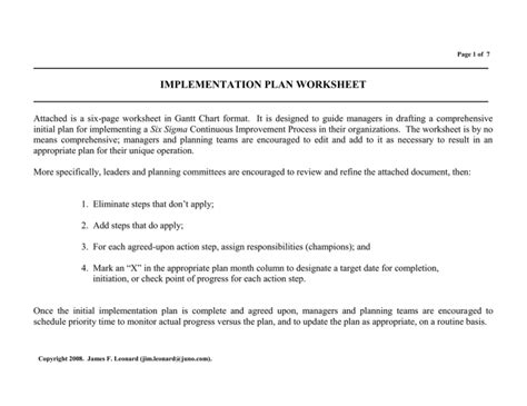Implementation Plan Worksheet