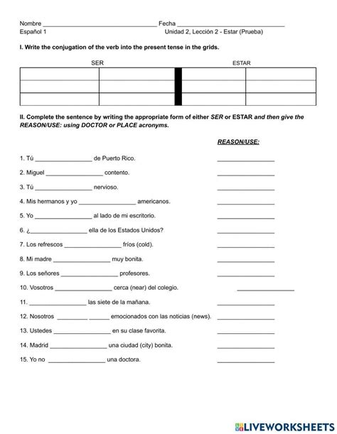 Ser Vs Estar Lawless Spanish Verbs Worksheets Library