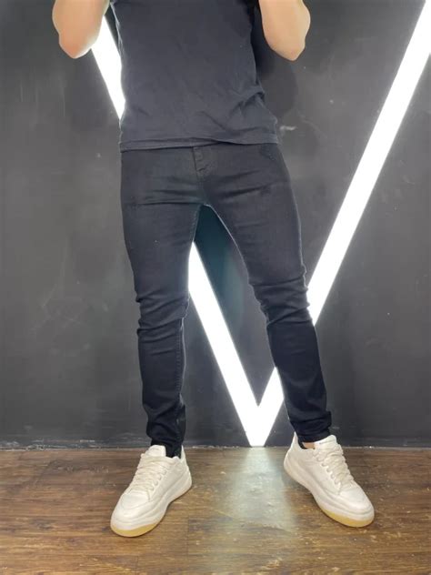 شلوار لی مشکی اسلپ زاپ دار کد 2121195 پوشاک عمده تن توس